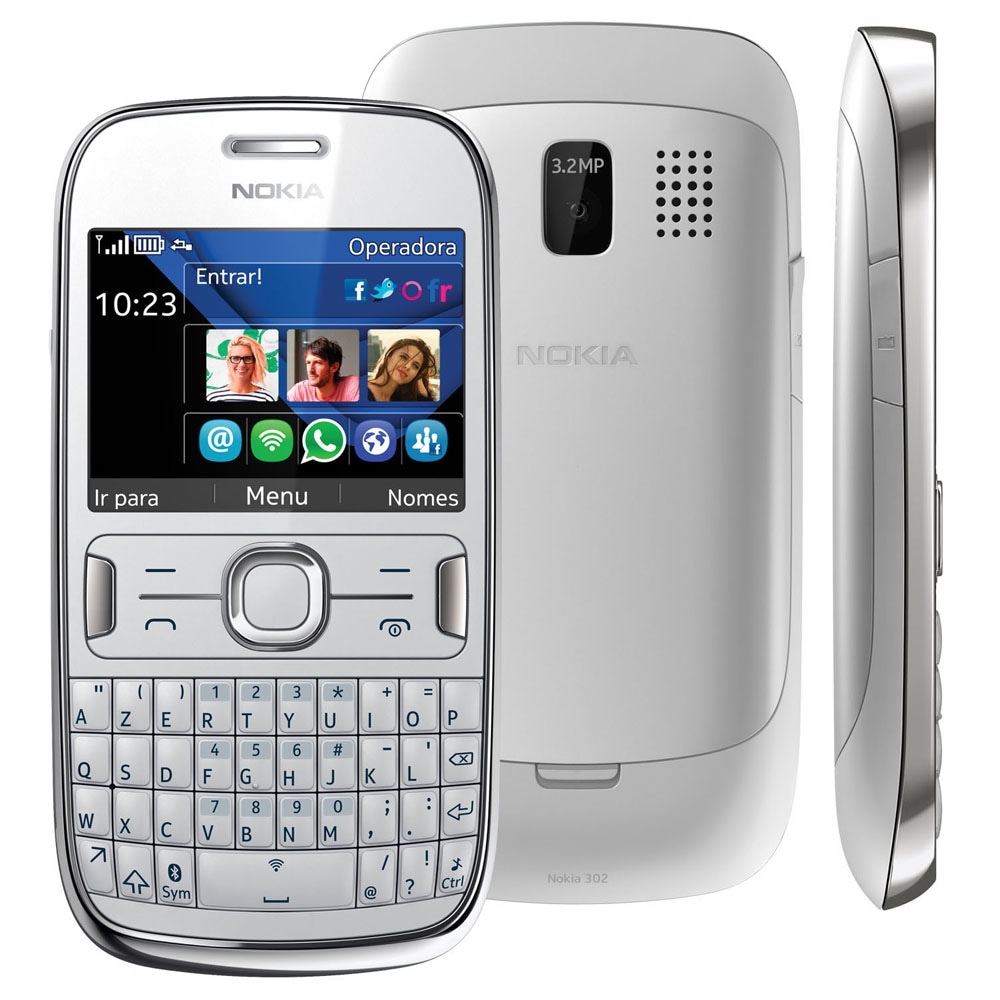 Celular Desbloqueado Nokia Asha 302 Branco c/ Câmera 3.2MP, Teclado QWERTY, Internet 3G e Wi-fi ...