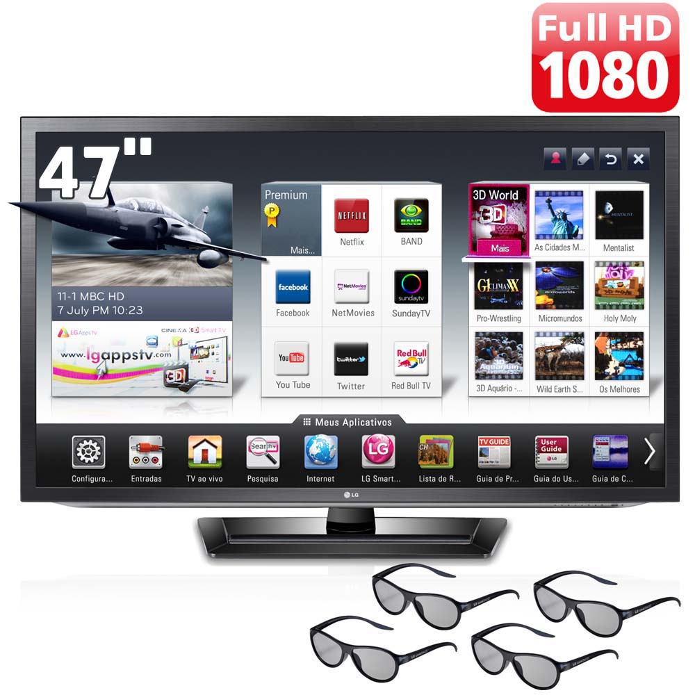 TV 47" Cinema 3D LED LG 47LM6200 Full HD com Smart TV, Conversor Digital, Entradas HDMI e USB e ...